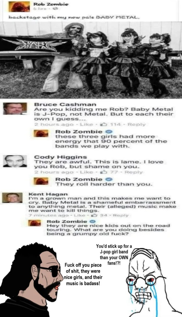 9GAG：Rob ZombieはBABYMETALの仲間で、彼女たちの曲は実際凄くいい！ 【海外の反応】│BABYMETALIZE